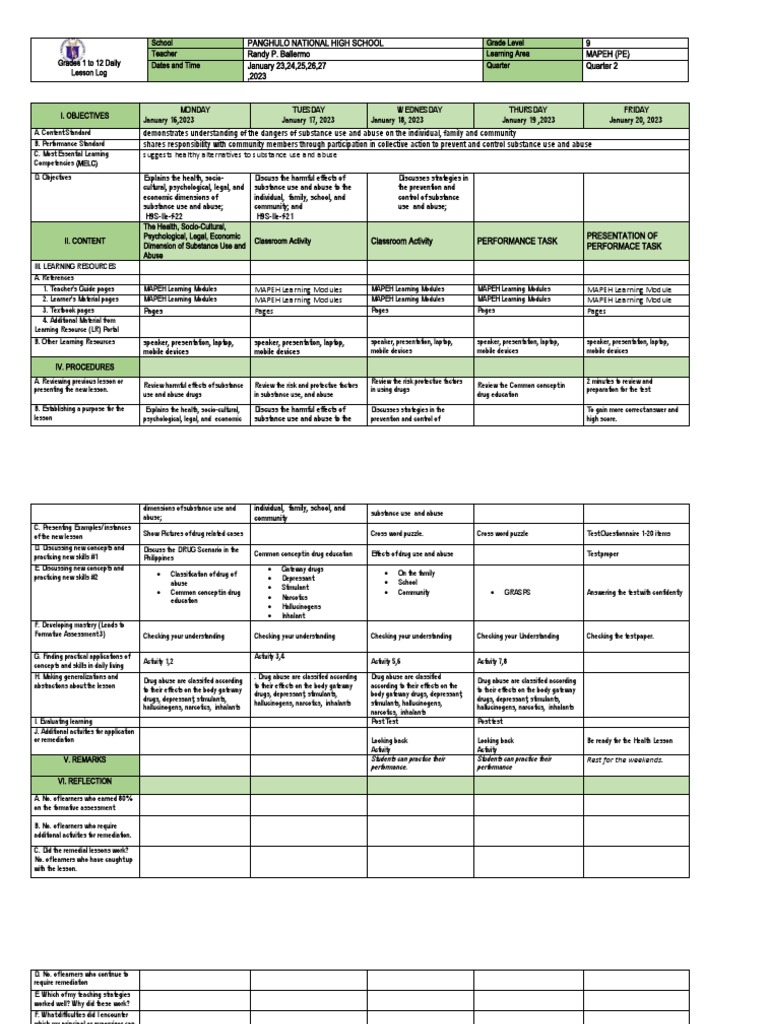 2Q-DLL-HEALTH week-8-January-Ballermo 23,24,25,26,27 | PDF | Substance Abuse | Drugs