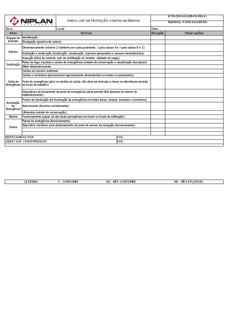 Fo-Cor-Sgi-Ger-018 - Rev01 - Check List de Proteção Contra Incêndios | PDF