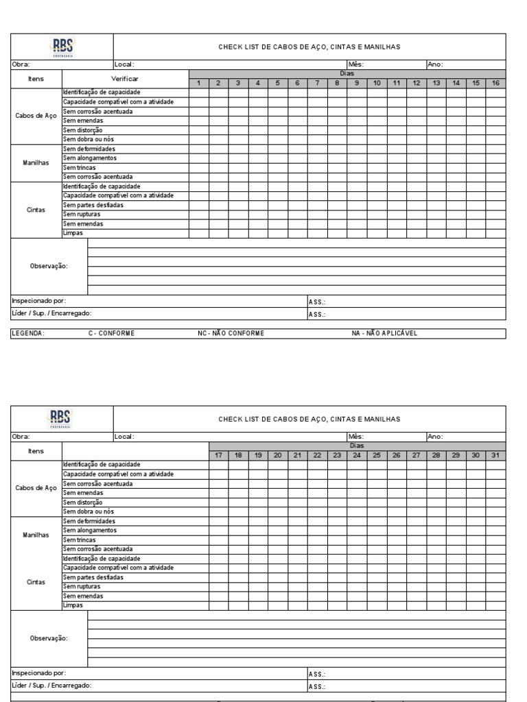 Fo-Cor-Sst-Ger-010 - Rev00 - Check List de Cabos de Aço, Cintas e ...