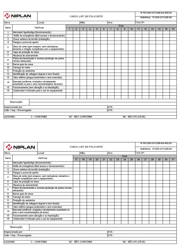 Fo-Cor-Sst-Ger-034 - Rev00 - Check List de Policorte | PDF
