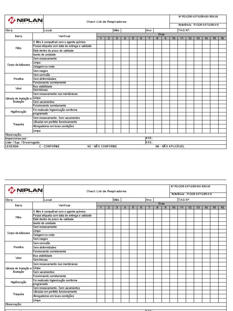 Fo-Cor-Sst-Ger-035 - Rev00 - Check List de Respiradores | PDF