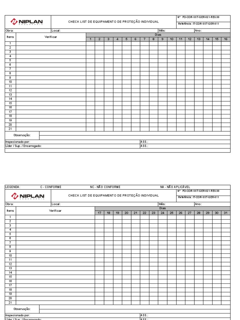 Fo-Cor-Sst-Ger-021 - Rev.00 - Check List de Equipamento de Proteção ...