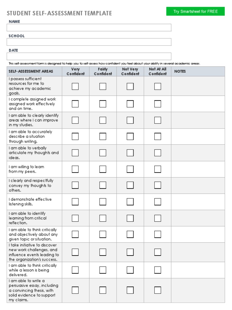 IC Student Self Assessment 10796 - PDF | PDF | Self-Improvement