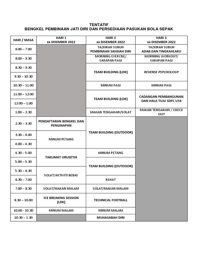 Tentatif Bengkel Pemantapan Diri | PDF