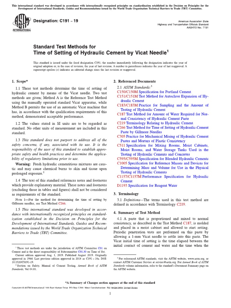 ASTM C191 Document Overview | PDF