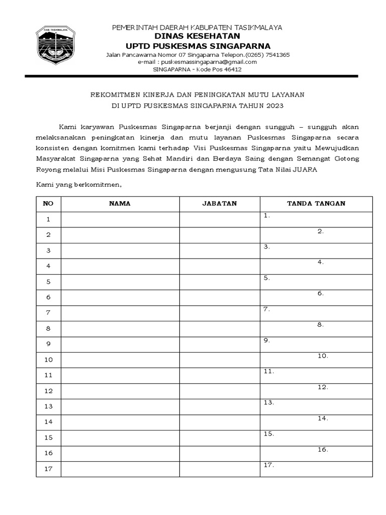 Format Daftar Hadir Pertemuan TTD Kapus | PDF