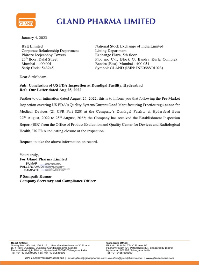 Gland Pharma Limited | PDF | Health Care | Medicine