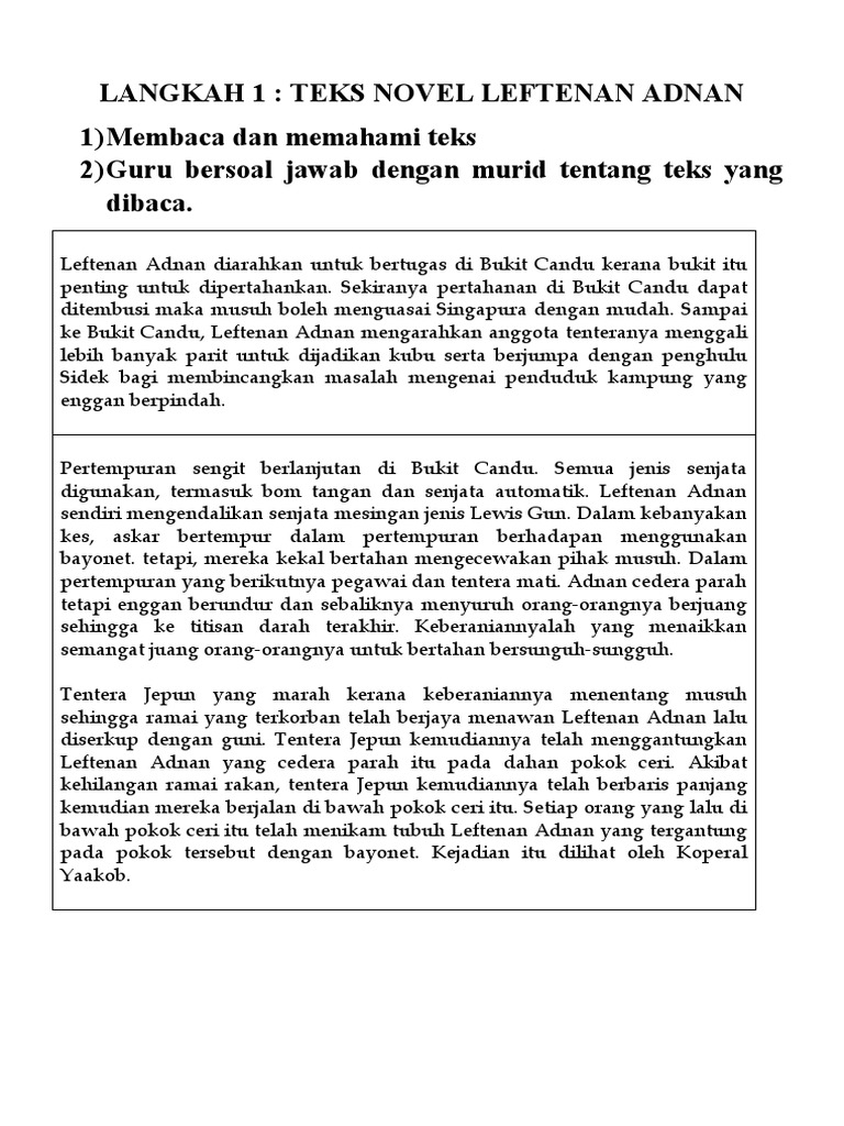 Aktiviti Novel Leftenan Adnan | PDF