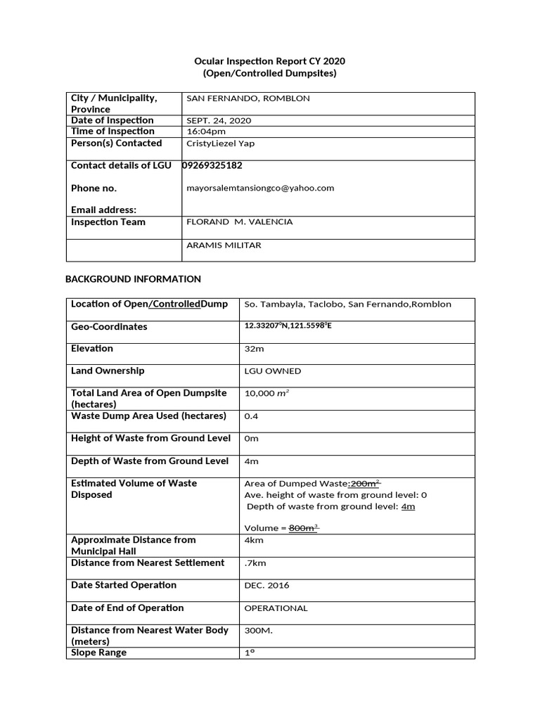 Word File - Inspection of Open and Controlled Dumpsites | PDF ...