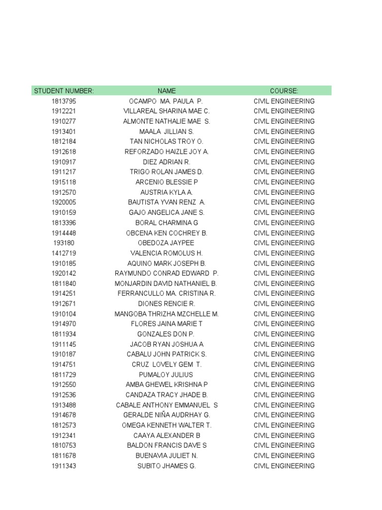 Civil Engineering Student Records | PDF