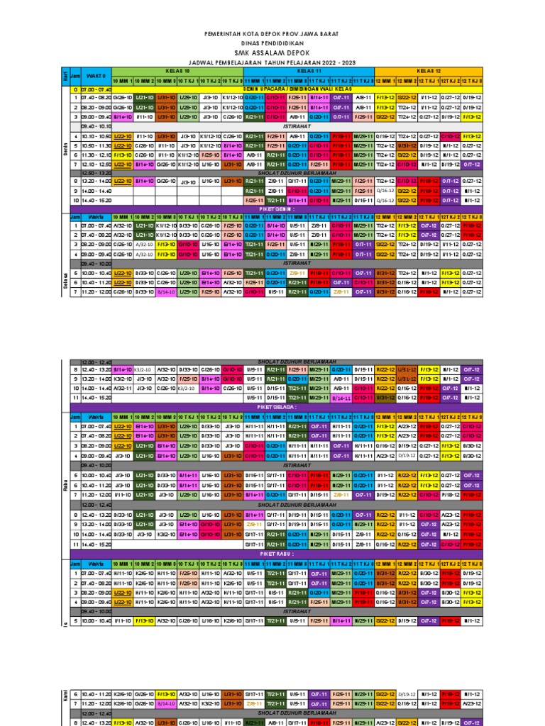 Jadwal Pembelajaran SMK Assalam 2022-2023 | PDF