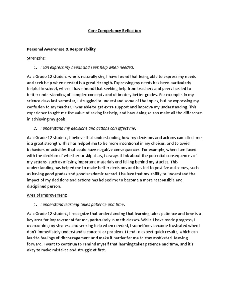 Core Competency Reflection | PDF | Thought | Learning