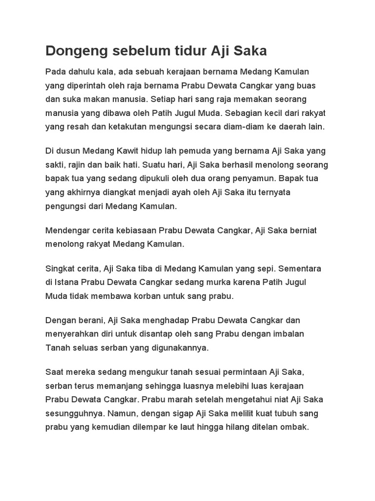 Dongeng Sebelum Tidur Aji Saka | PDF