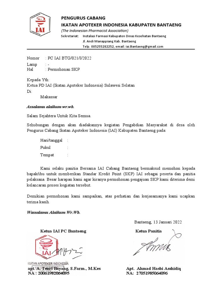 Permohonan SKP IAI Bantaeng 2022 | PDF