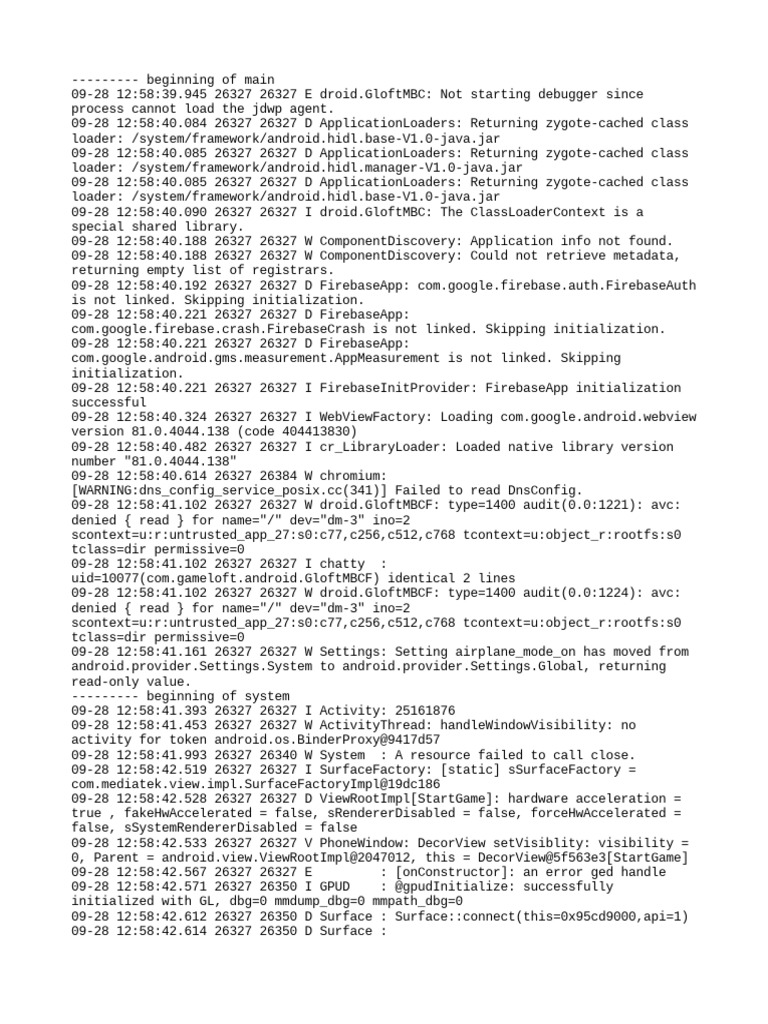 Log Entries from an Android Device Detailing Startup Processes and Attempted Network Connections ...