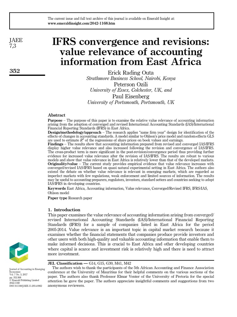 IFRS Convergence and Revisions. Value Relevance of Accounting ...