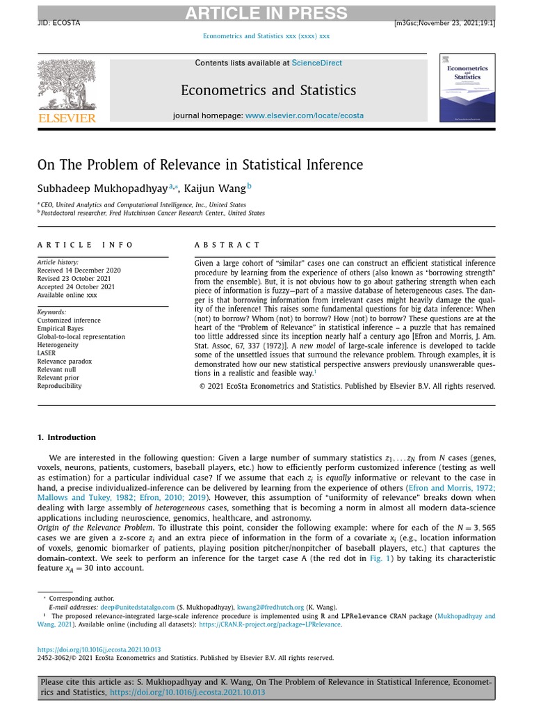 On The Problem of Relevance in Statistical Infe - 2021 - Econometrics and Statis | PDF ...