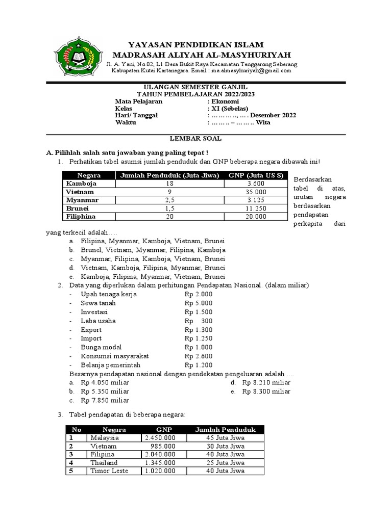 Soal Ekonomi Kelas Xi | PDF