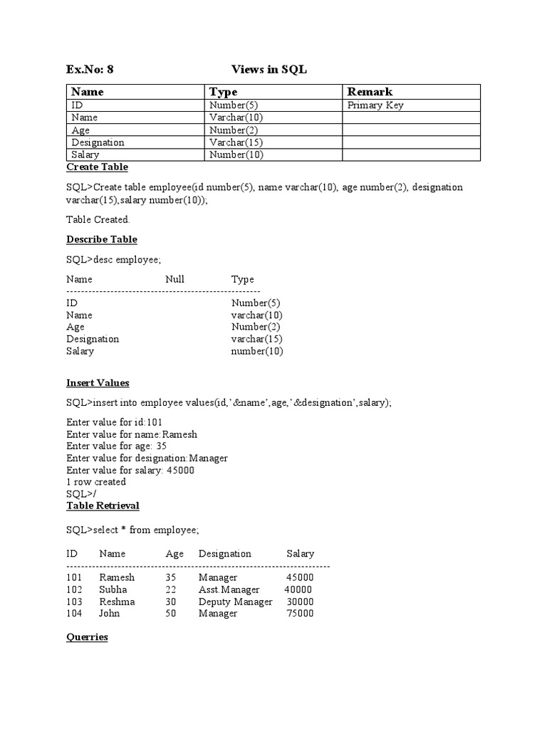 Ex.8 Views in SQL | PDF | Data Management Software | Data Model