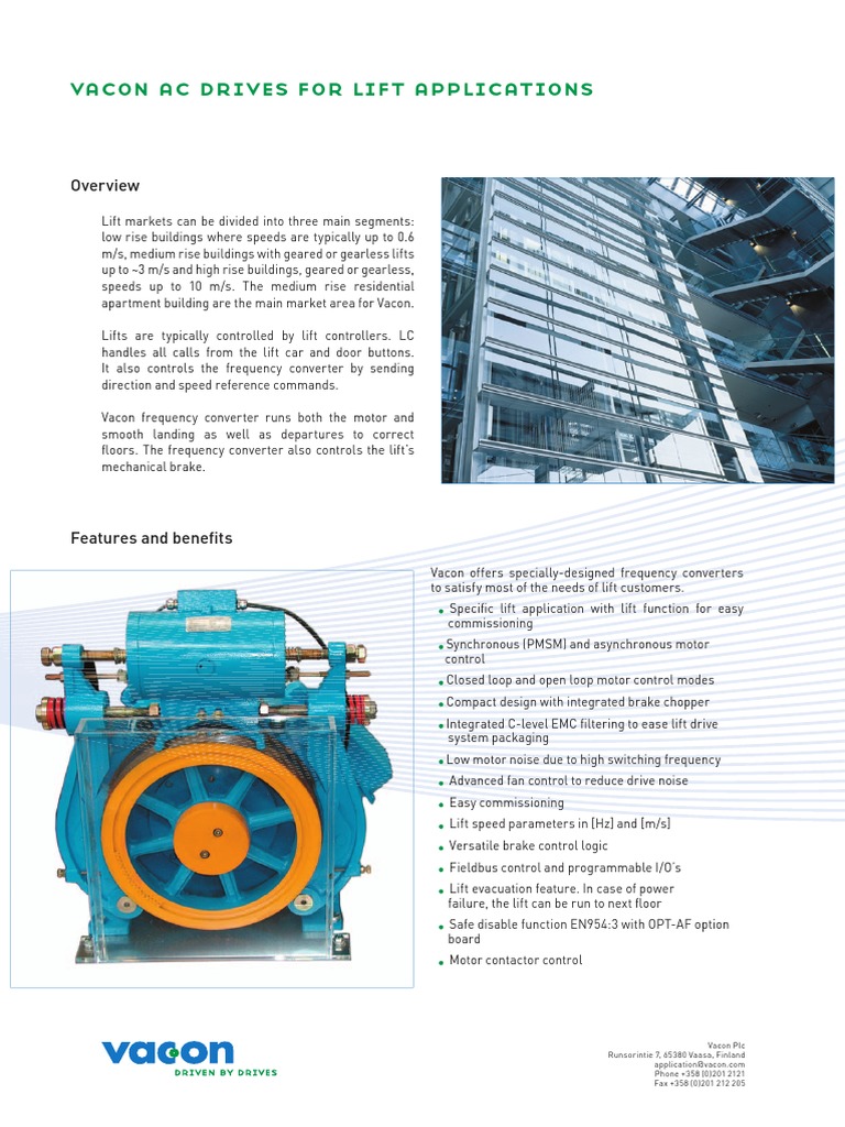 VACON AC Drives For Lift Applications AN00011A en | PDF | Elevator | Electric Motor