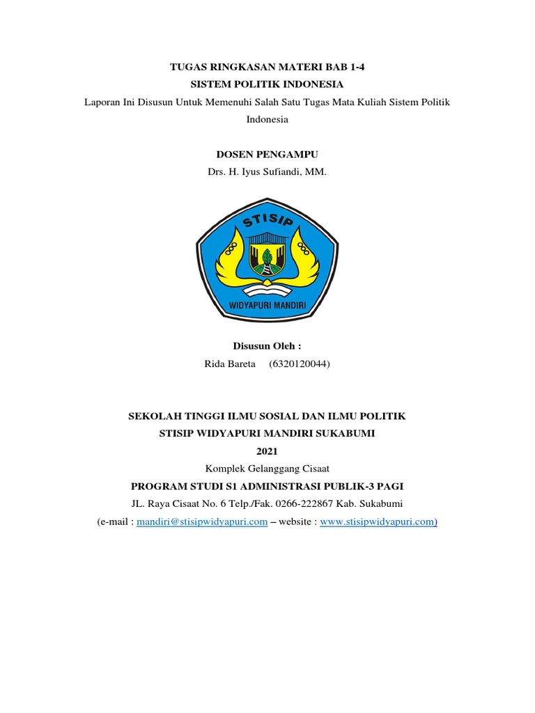 Tugas Ringkasan Bab 1-4 Sispolin (Rida Bareta) (Ap-3 Pagi) | PDF | Politik