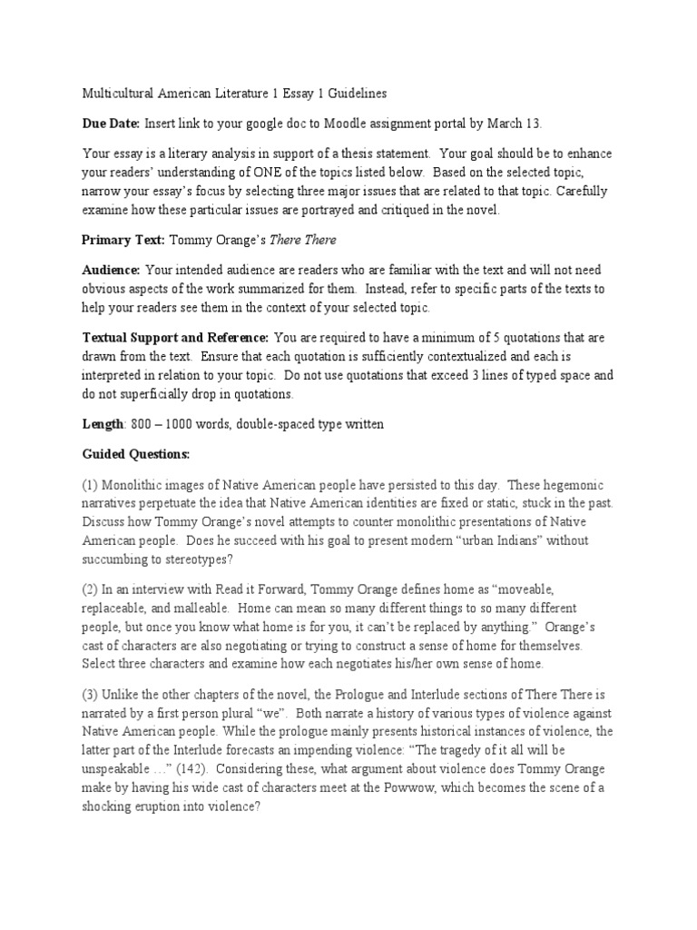 Essay 1 There There Guidelines | PDF | Essays | Narrative