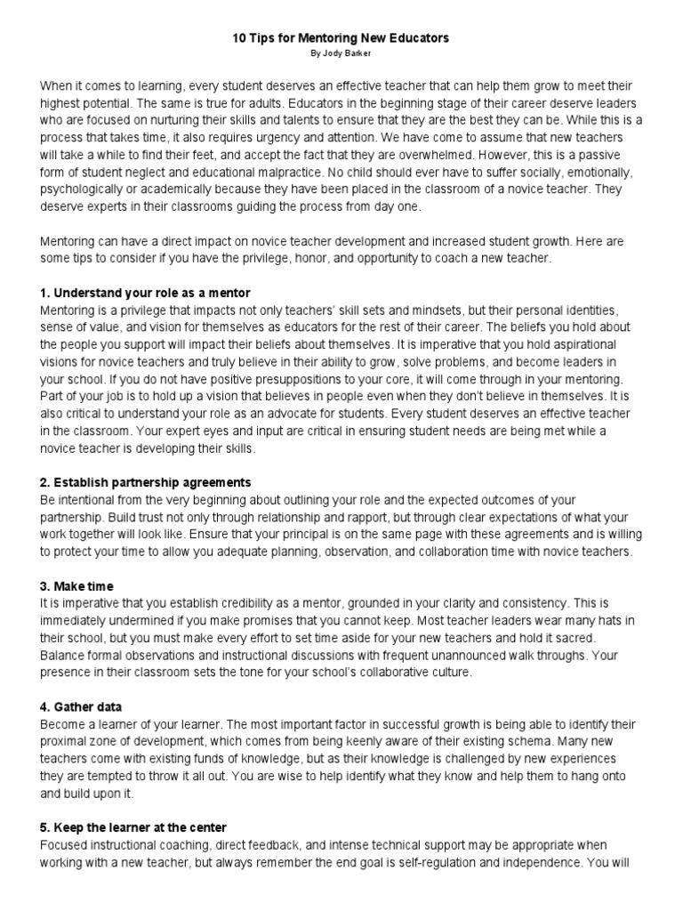 Mentoring Tips for New Educators | PDF | Mentorship | Teachers