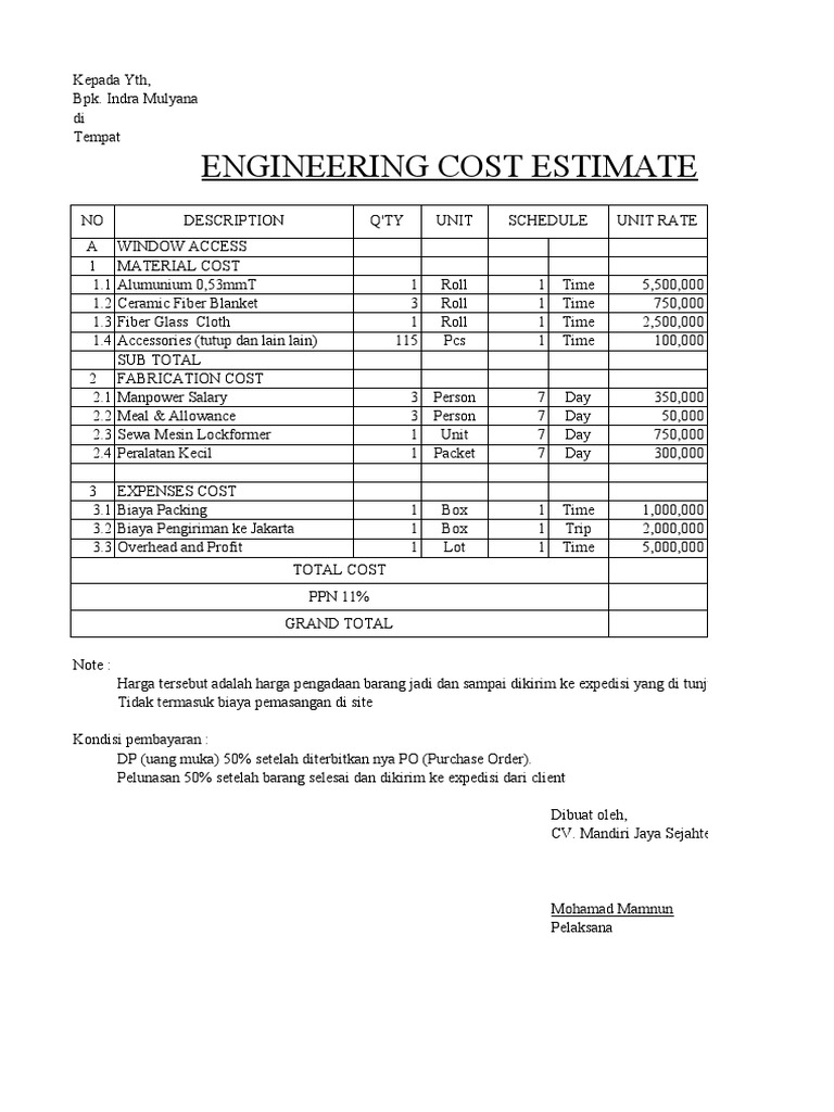Estimasi Biaya Proyek Engineering | PDF
