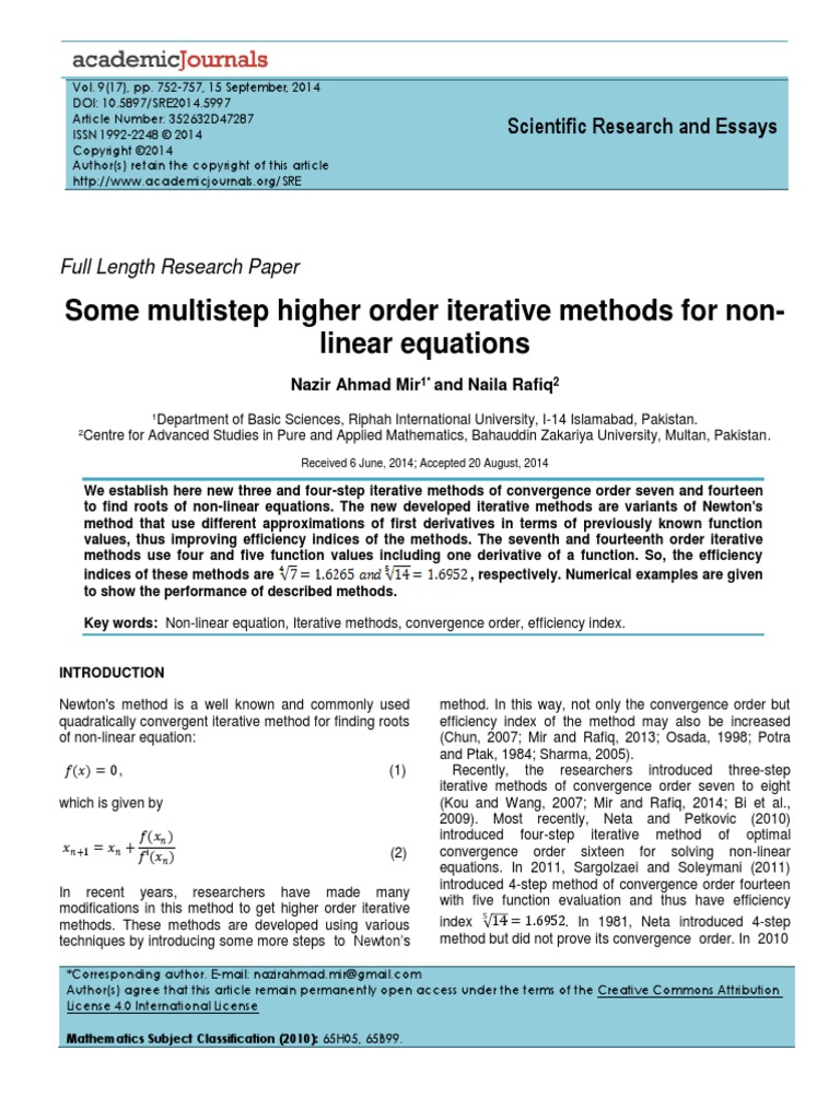 Some Multistep Higher Order Iterative Methods For Nonlinear | PDF | Computational Science ...