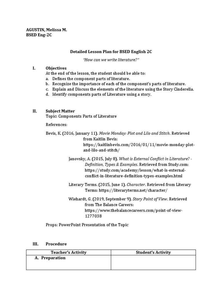 Agustin, Melissa M. Detailed Lesson Plan | PDF | Cinderella | Narration