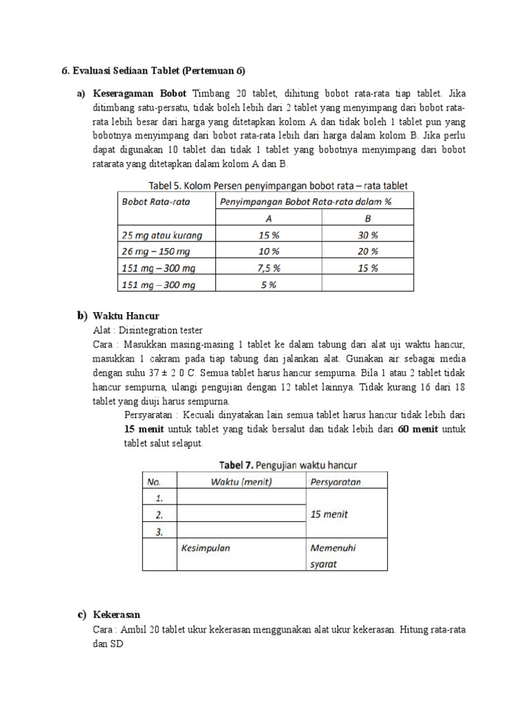 Evaluasi Sediaan Tablet Resume Kel 9 | PDF
