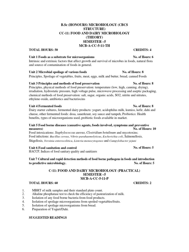 5th Semester Syllabus | PDF | Food Preservation | Fermentation