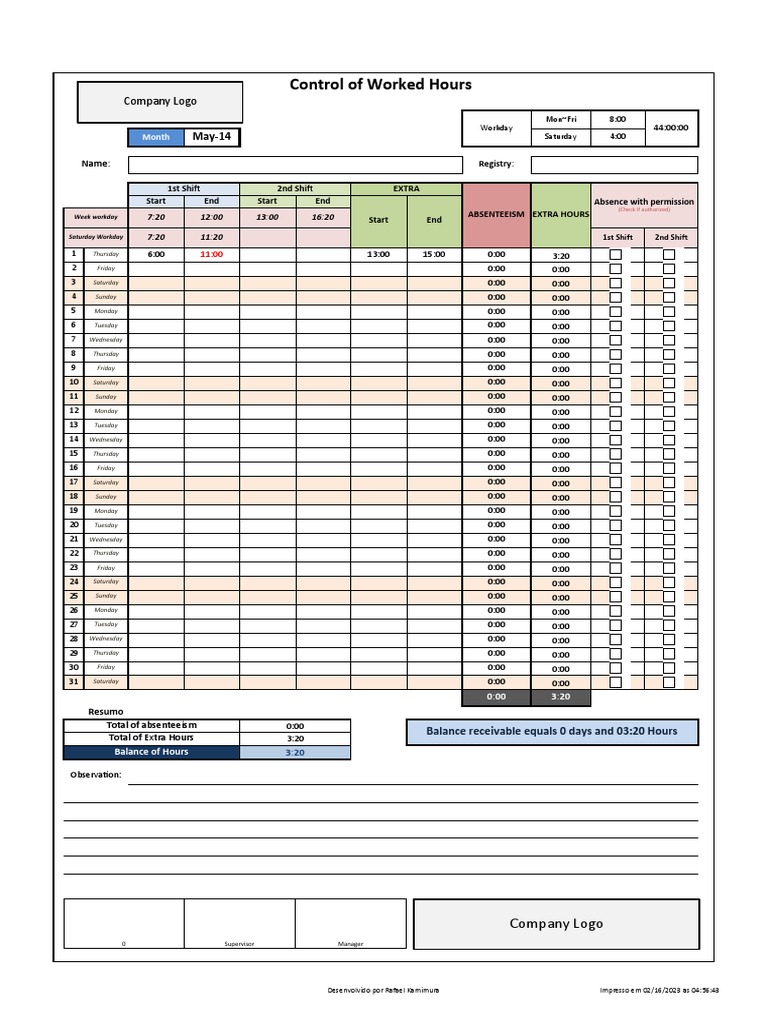Work Hours Log | PDF