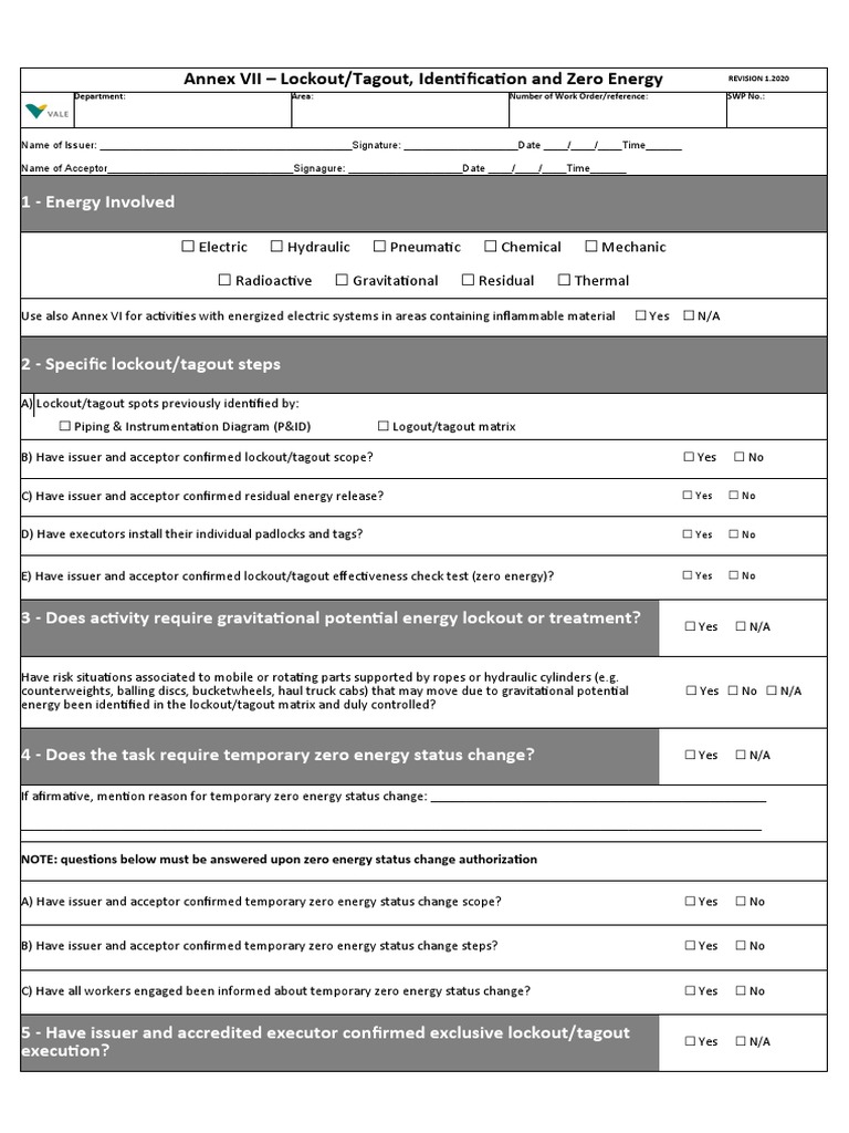Annex VII Lockout Tagout Identification and Zero Energy | PDF | Physical Sciences