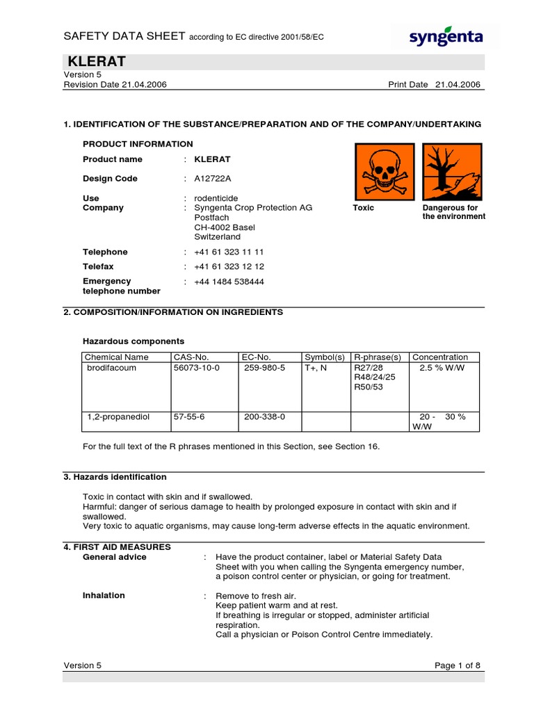 MSDS Rentokil-Klerat-EN-SDS - 01 - CHIP | PDF | Personal Protective ... MSDS Rentokil-Klerat-EN-SDS - 01 - CHIP | PDF | Personal Protective ...