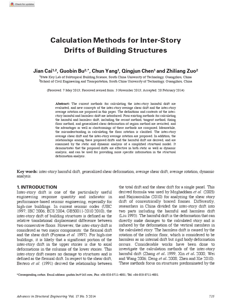 Inter-Story Drift Calculation Methods | PDF | Angle | Deformation ...
