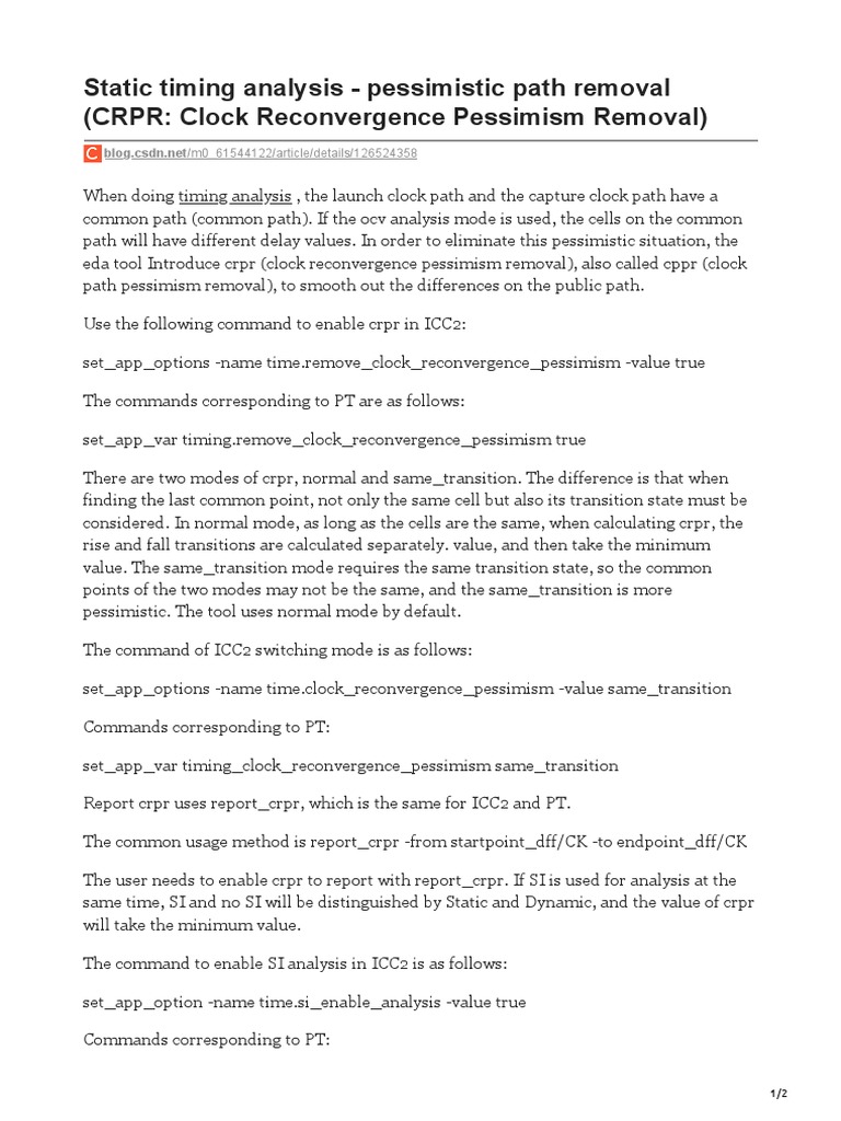 Static Timing Analysis - Pessimistic Path Removal CRPR Clock ...