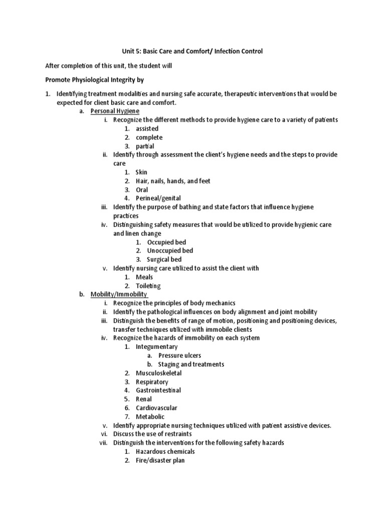 Unit 5 Basic Care and Comfort & Infection Control | PDF | Analgesic | Pain