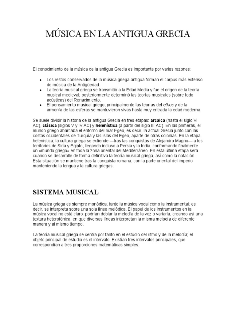 Música en La Antigua Grecia | PDF | Intervalo (música) | Grecia