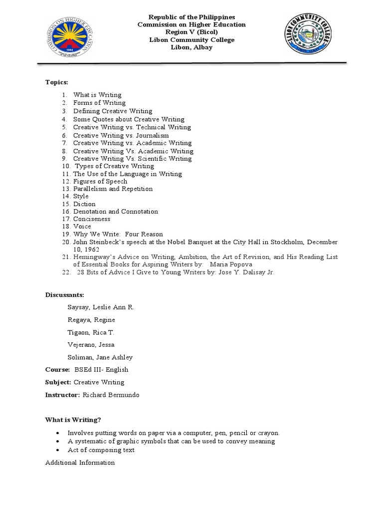 Creative Writing Handouts | PDF | Poetry | Narration