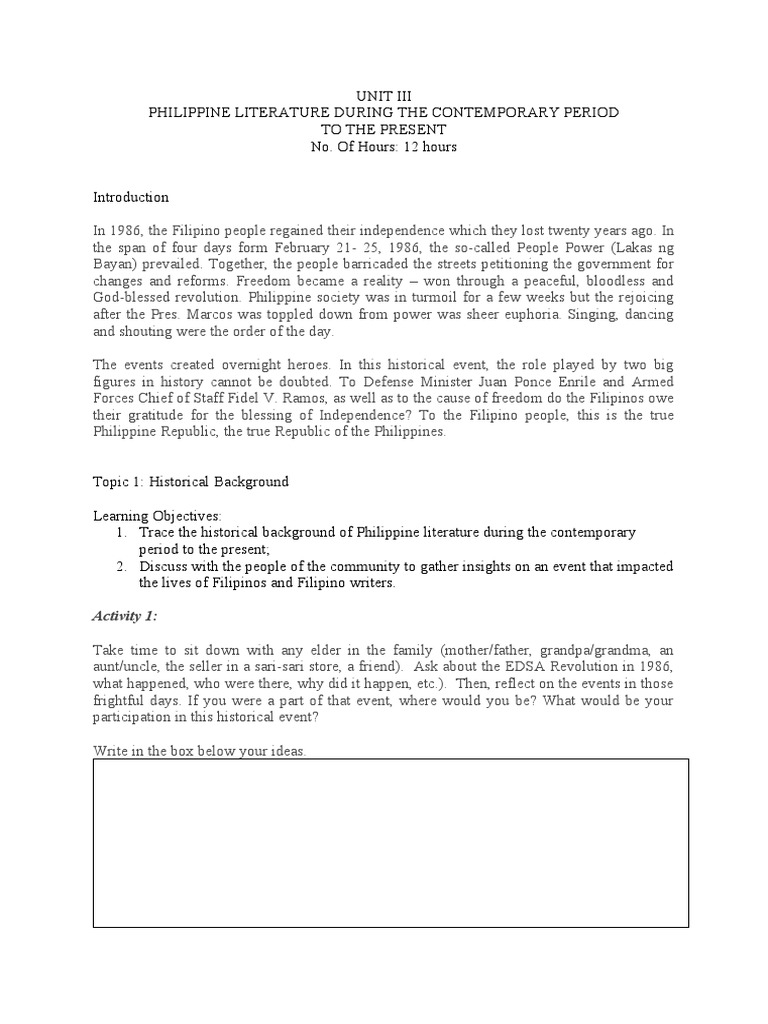 Unit III Contemporary Period | PDF | Narration | Poetry