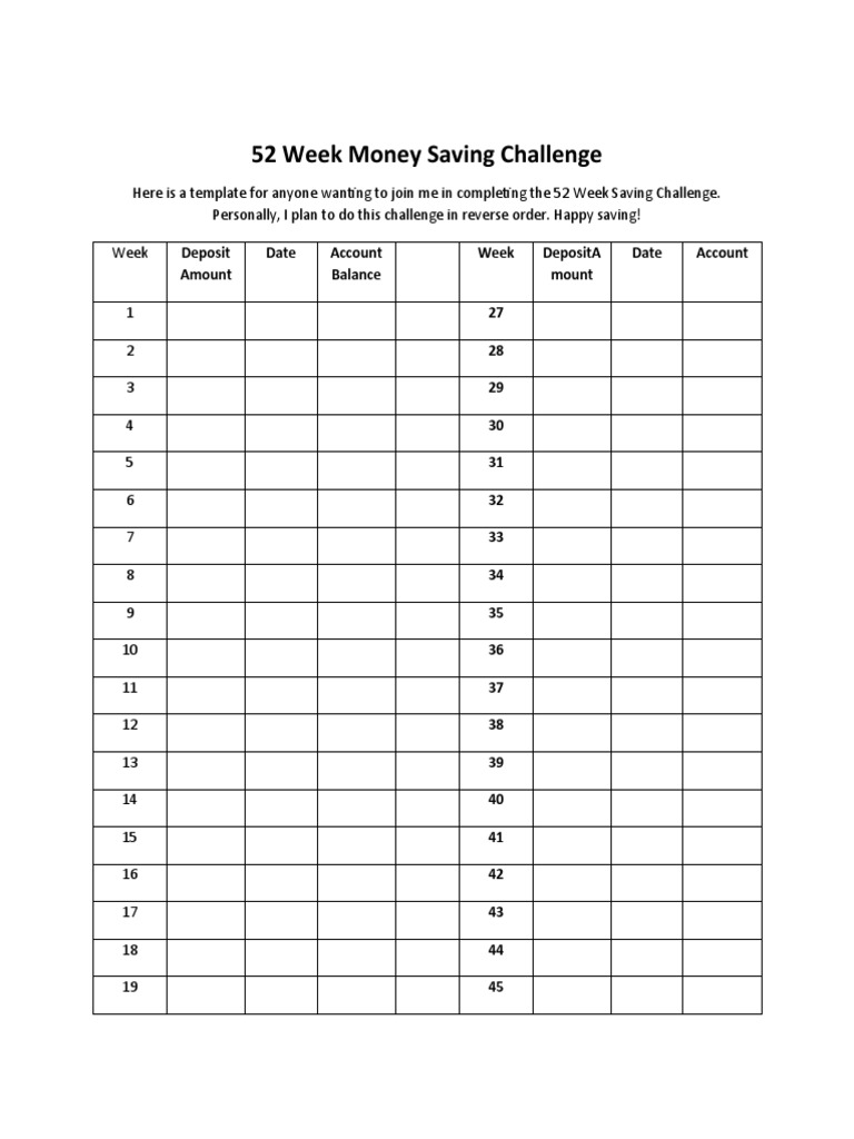 52 Week Saving Challenge | PDF