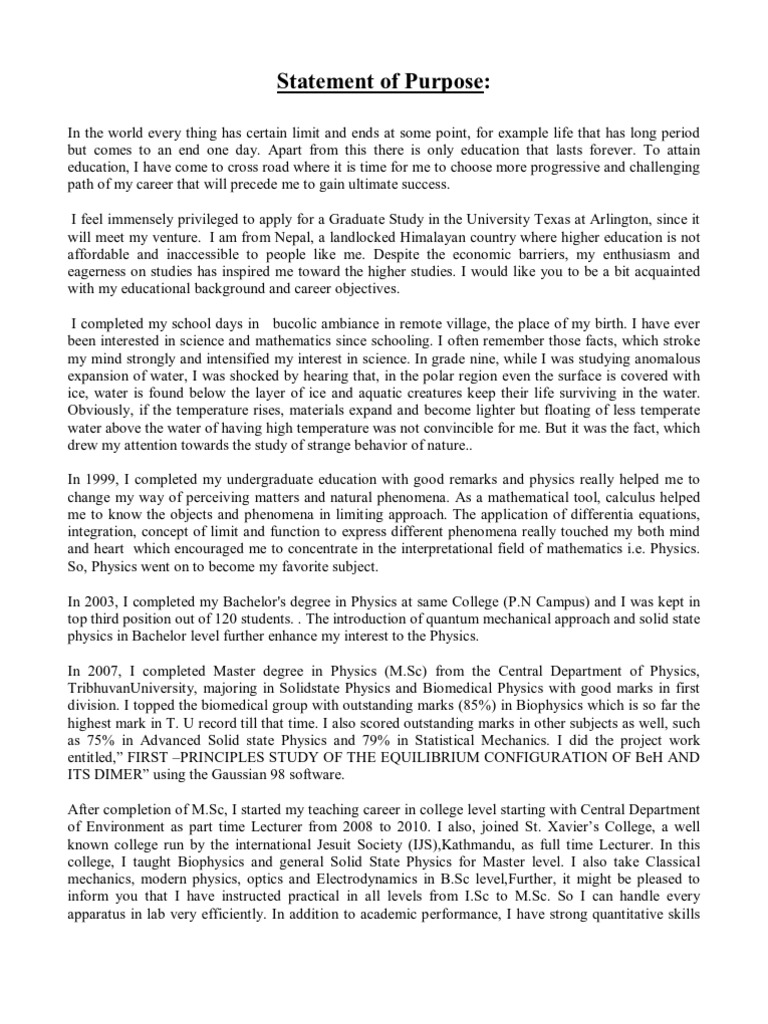 Statement of Purpose | PDF