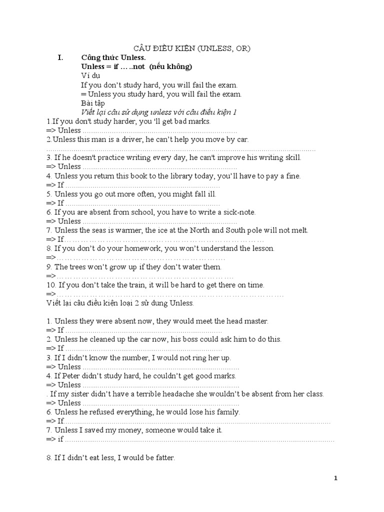 TIẾNG ANH 9 - HKII - UNLESS | PDF