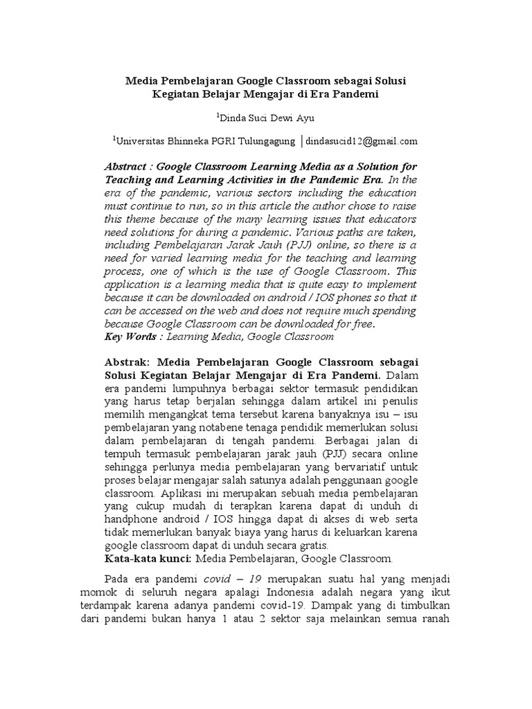 Abstract: Google Classroom Learning Media As A Solution For Teaching ...