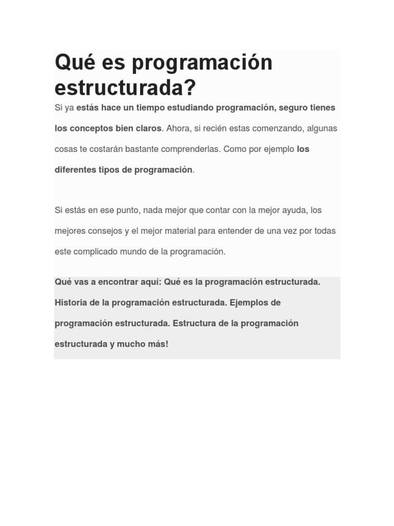 Introducción a la Programación Estructurada | PDF | Programación de ...