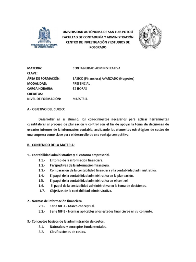 Contenido Temático Contabilidad Administrativa | PDF | Contabilidad ...