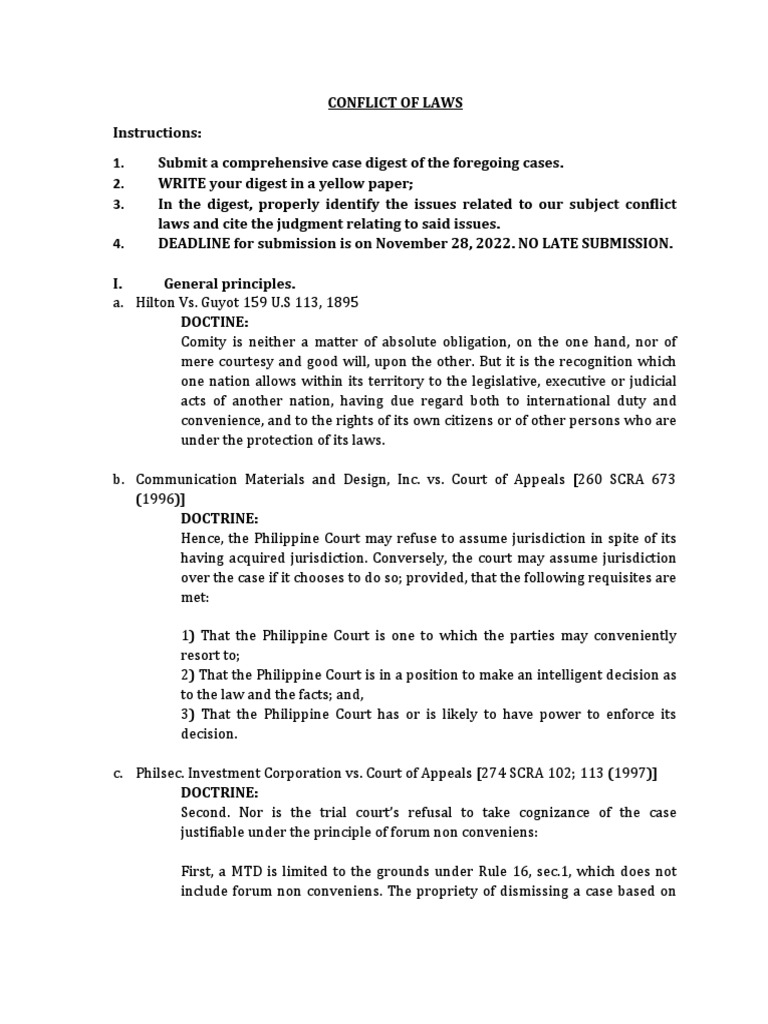 CONFLICT OF LAWS Case Digest | PDF | Jurisdiction | Comity