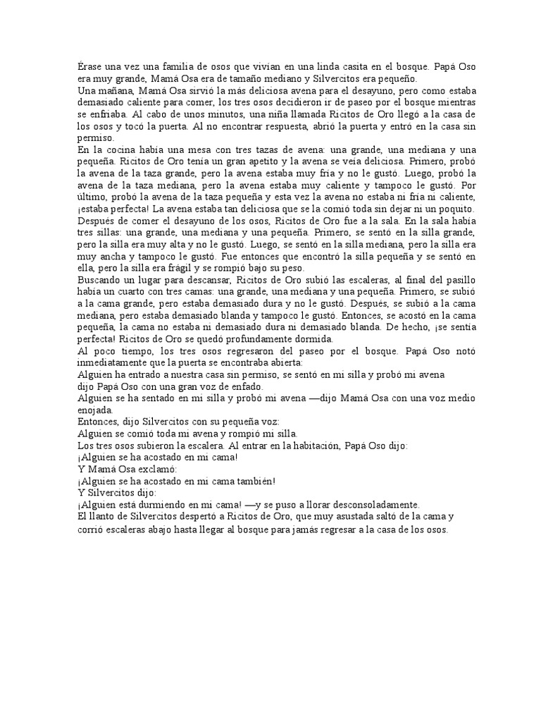 CUENTO | PDF | Ricitos de oro y los tres osos | Osos