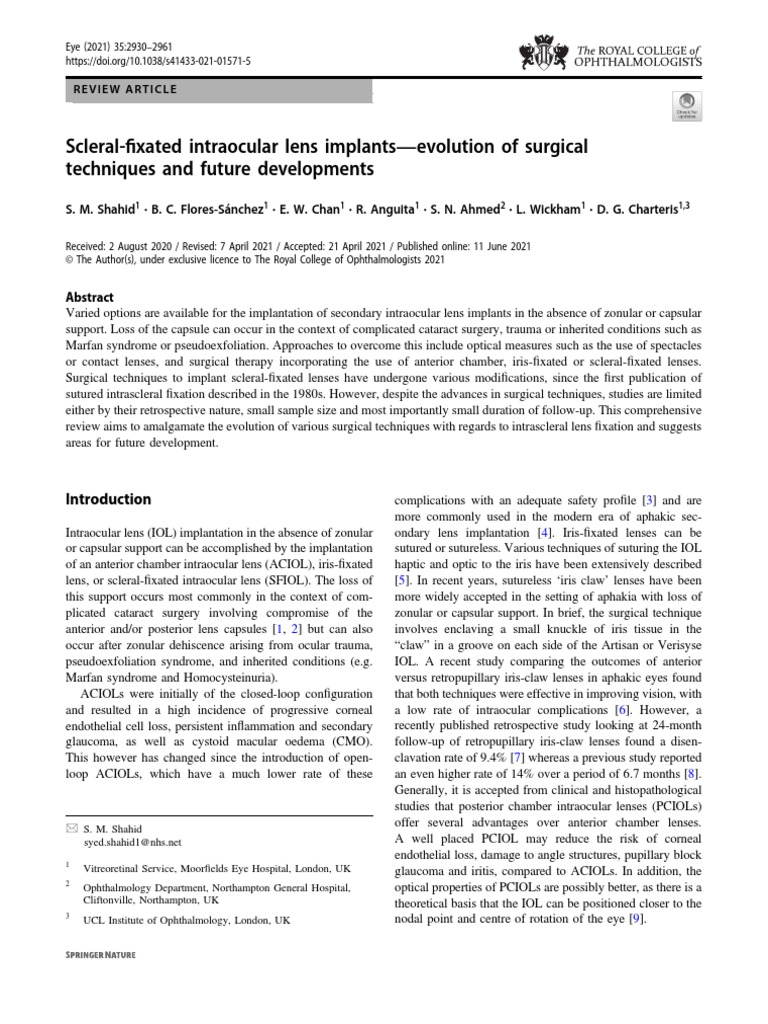 Scleral-Fixated Intraocular Lens Implants-Evolution of Surgical ...